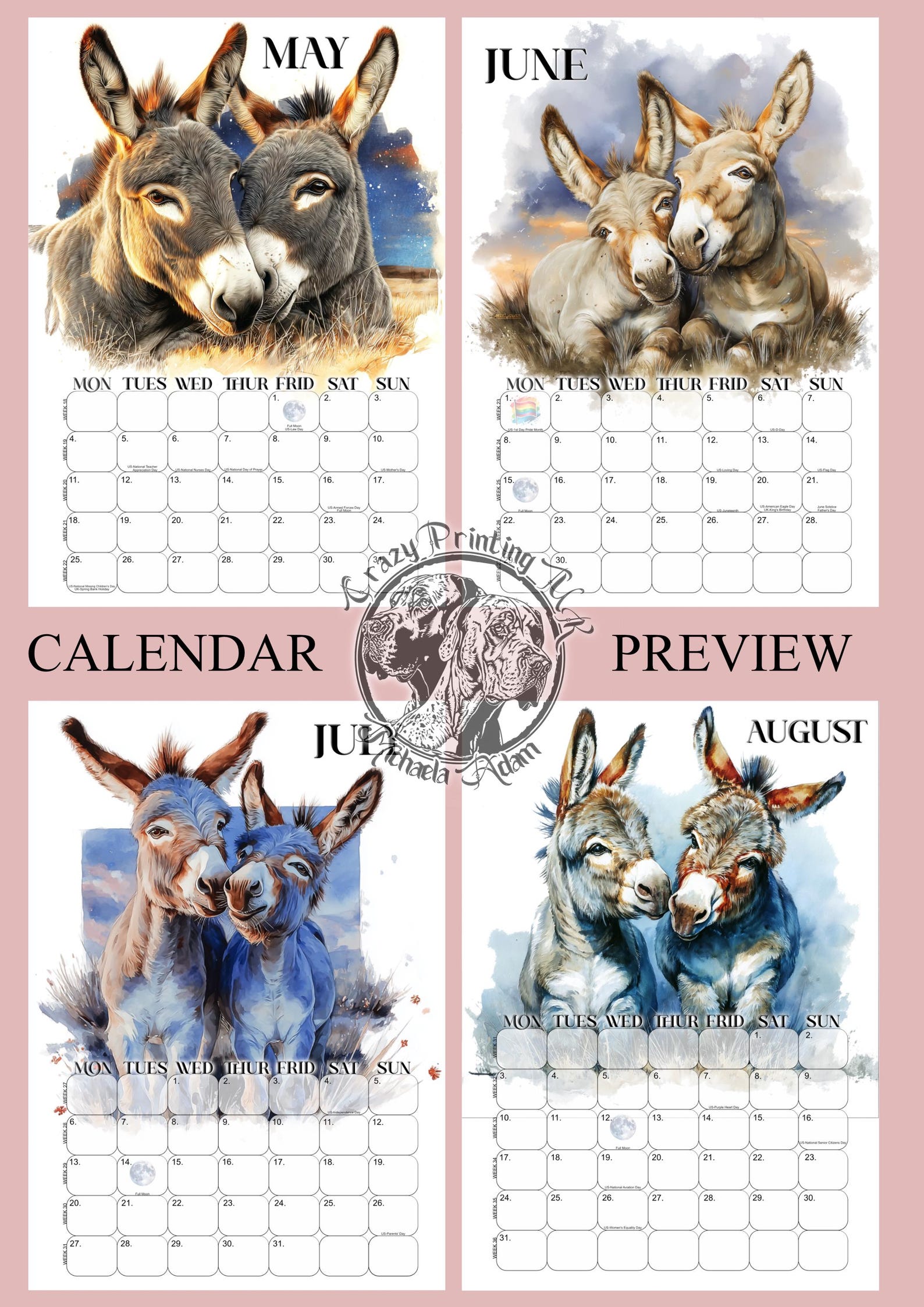 Donkey Calendar 2026-Calendars 2026-Donkey Gifts-Donkey Lover Gifts ...