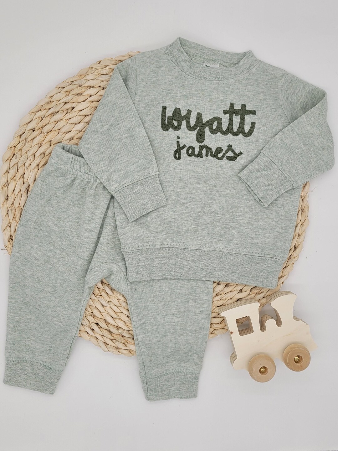 Baby Sweat Suit in Sage Green With Two Embroidered Names - Etsy