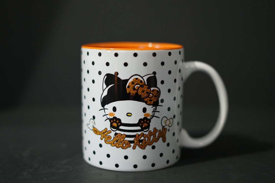 Sanrio Hello Kitty Halloween White Polka Dot Bandit Glitter Mug Kawaii ...