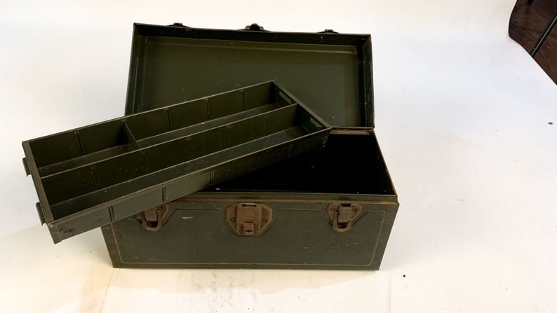 Vintage Army Green Metal Toolbox With Organizer Insert - Etsy