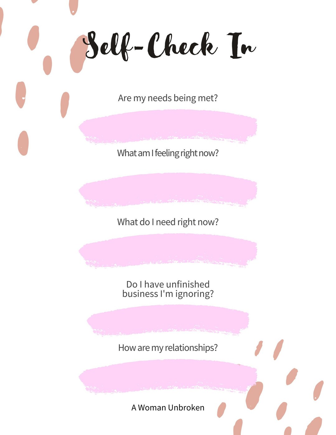 Self-check-in Exercise - 10 Question Self-evaluation - 8.5" 11" - Pink ...