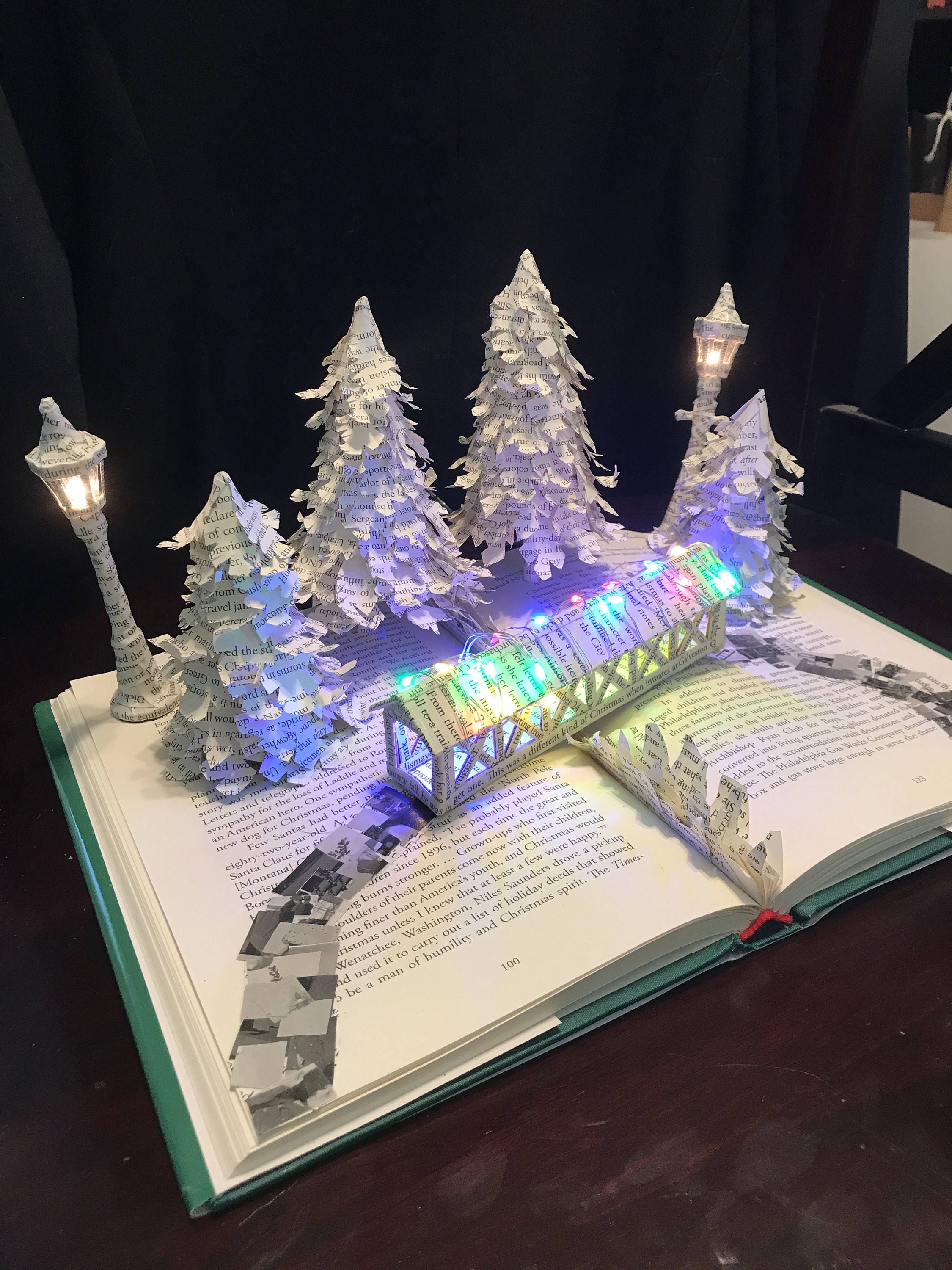 Winter Wonderland Book Sculpture-covered Bridge-book Lover Gifts-trees ...