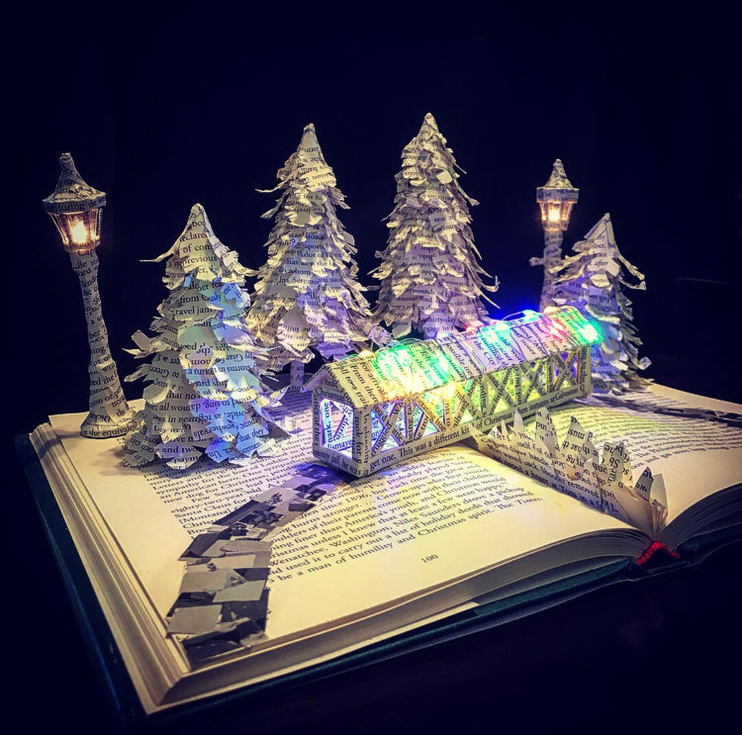 Winter Wonderland Book Sculpture-covered Bridge-book Lover Gifts-trees ...