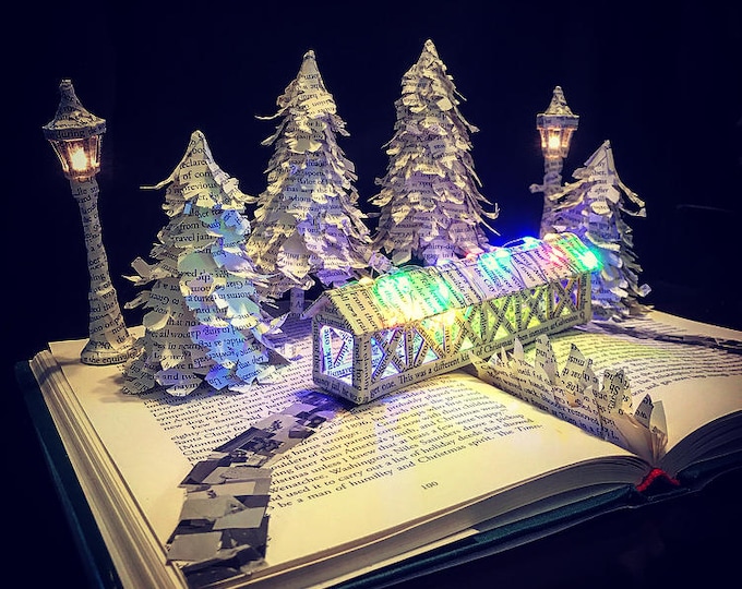 Winter Wonderland Book Sculpture-covered Bridge-book Lover Gifts-trees ...