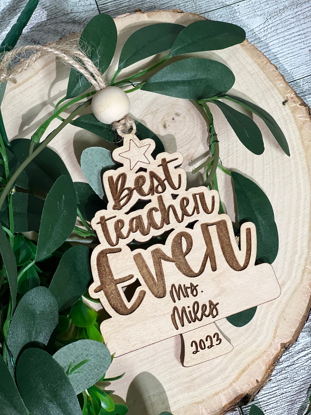 Personalized Wood Teacher Christmas Ornament: Engraved Tree Tag - Etsy