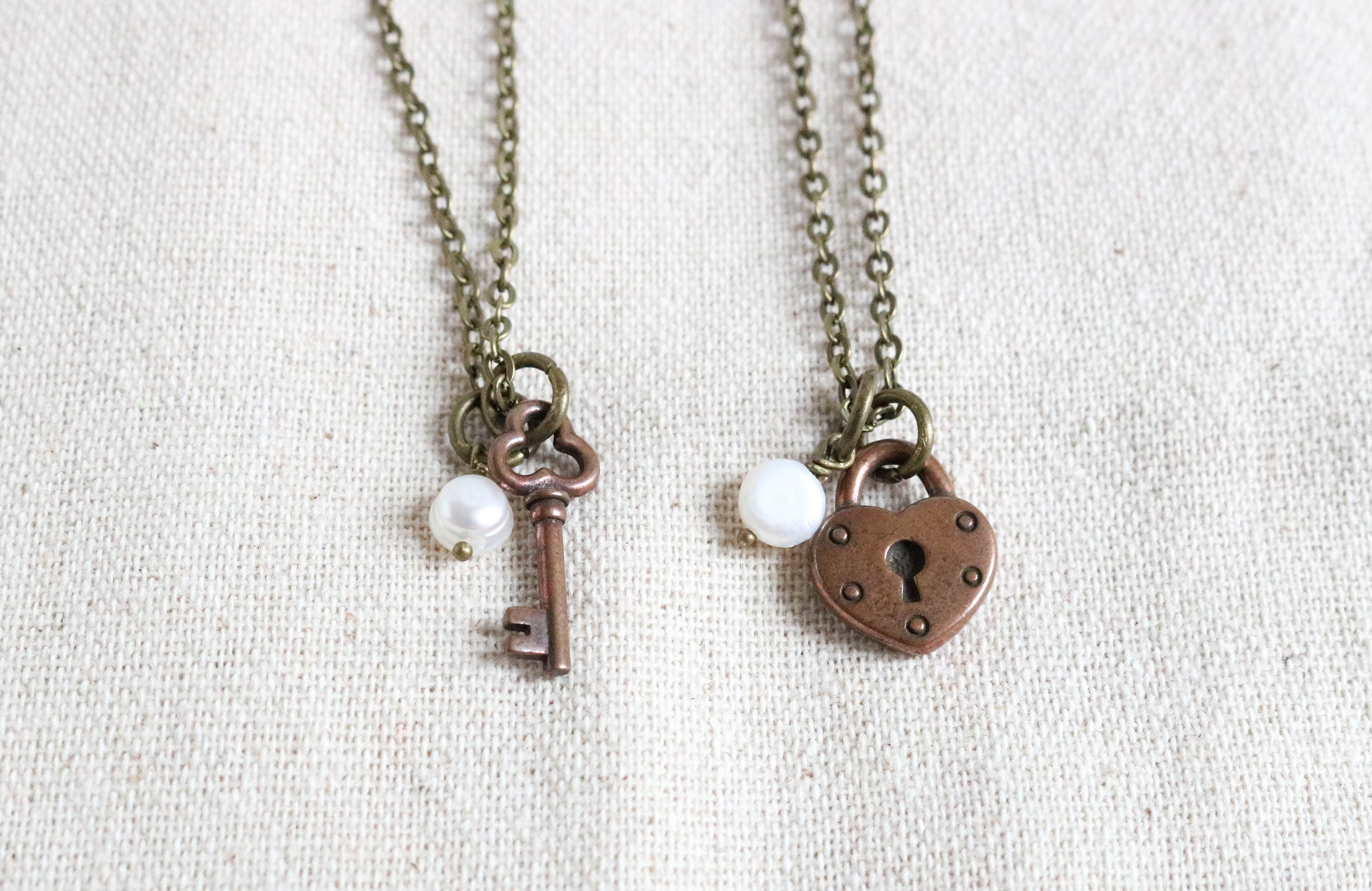 Friendship Necklaces, Copper Key Necklace, Locket Necklace, Set of 2 ...