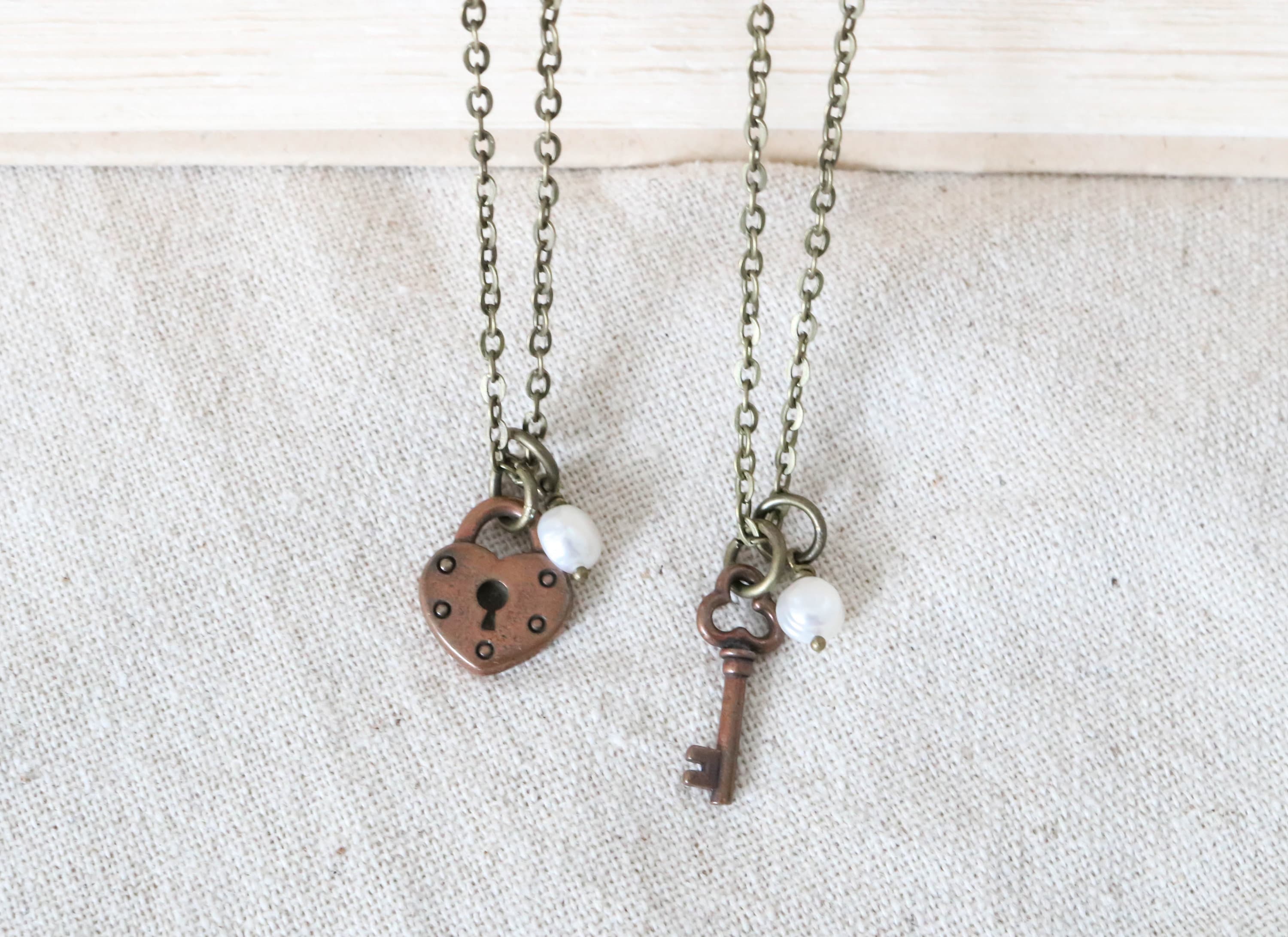 Friendship Necklaces, Copper Key Necklace, Locket Necklace, Set of 2 ...