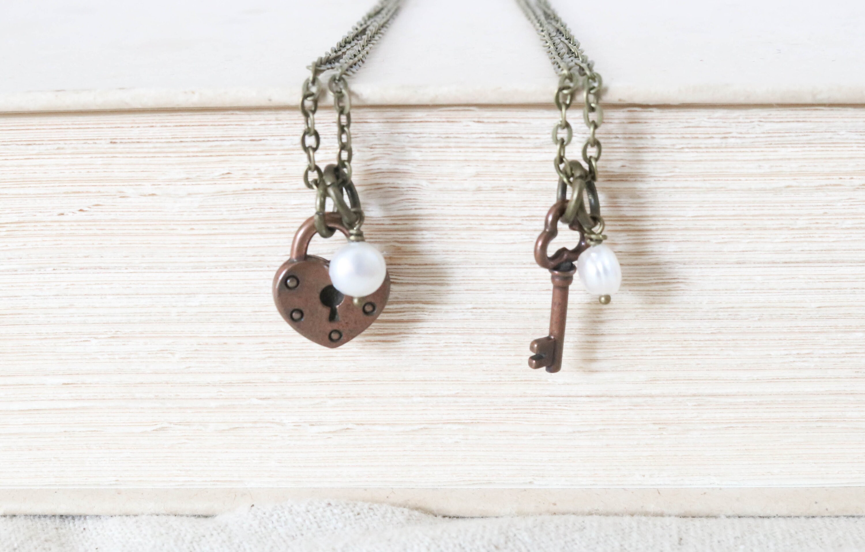 Friendship Necklaces, Copper Key Necklace, Locket Necklace, Set of 2 ...