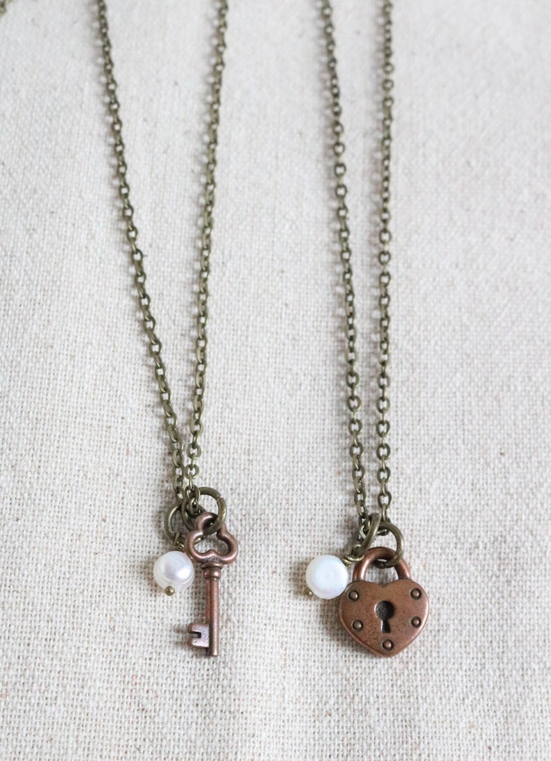 Friendship Necklaces, Copper Key Necklace, Locket Necklace, Set of 2 ...