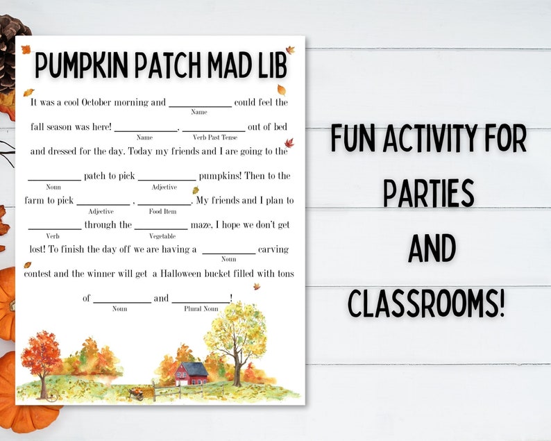 Kids Fall Mad Lib Game | Pumpkin Patch Kids Game | Fall Word Games ...