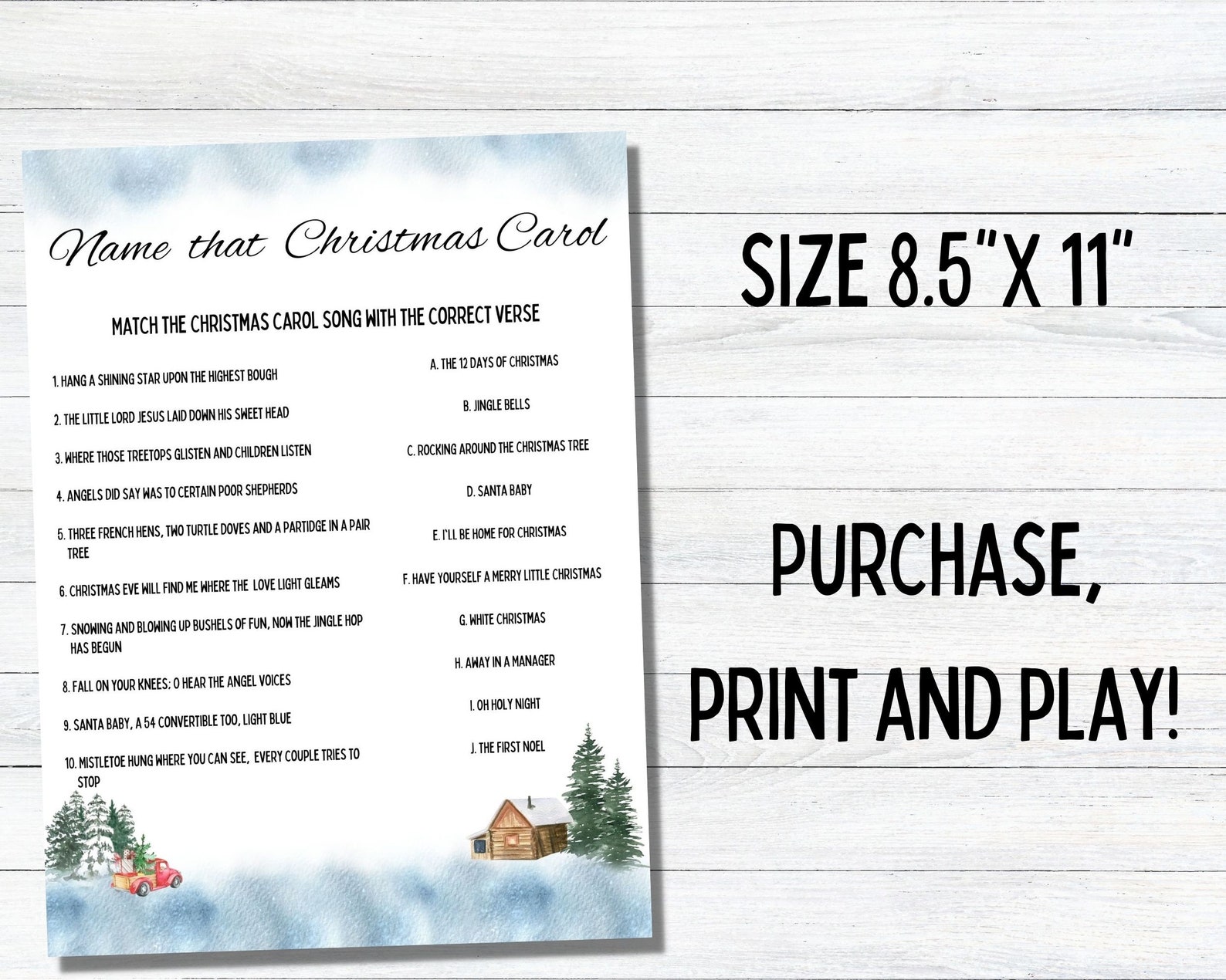 Christmas Carol Matching Game | Printable Christmas Game | Printable ...