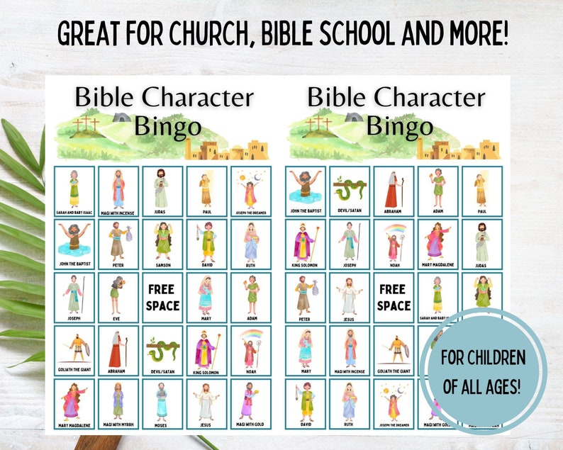 Kids Bible Bingo Game | Bible Character Bingo | Kids Faith Bingo Game ...