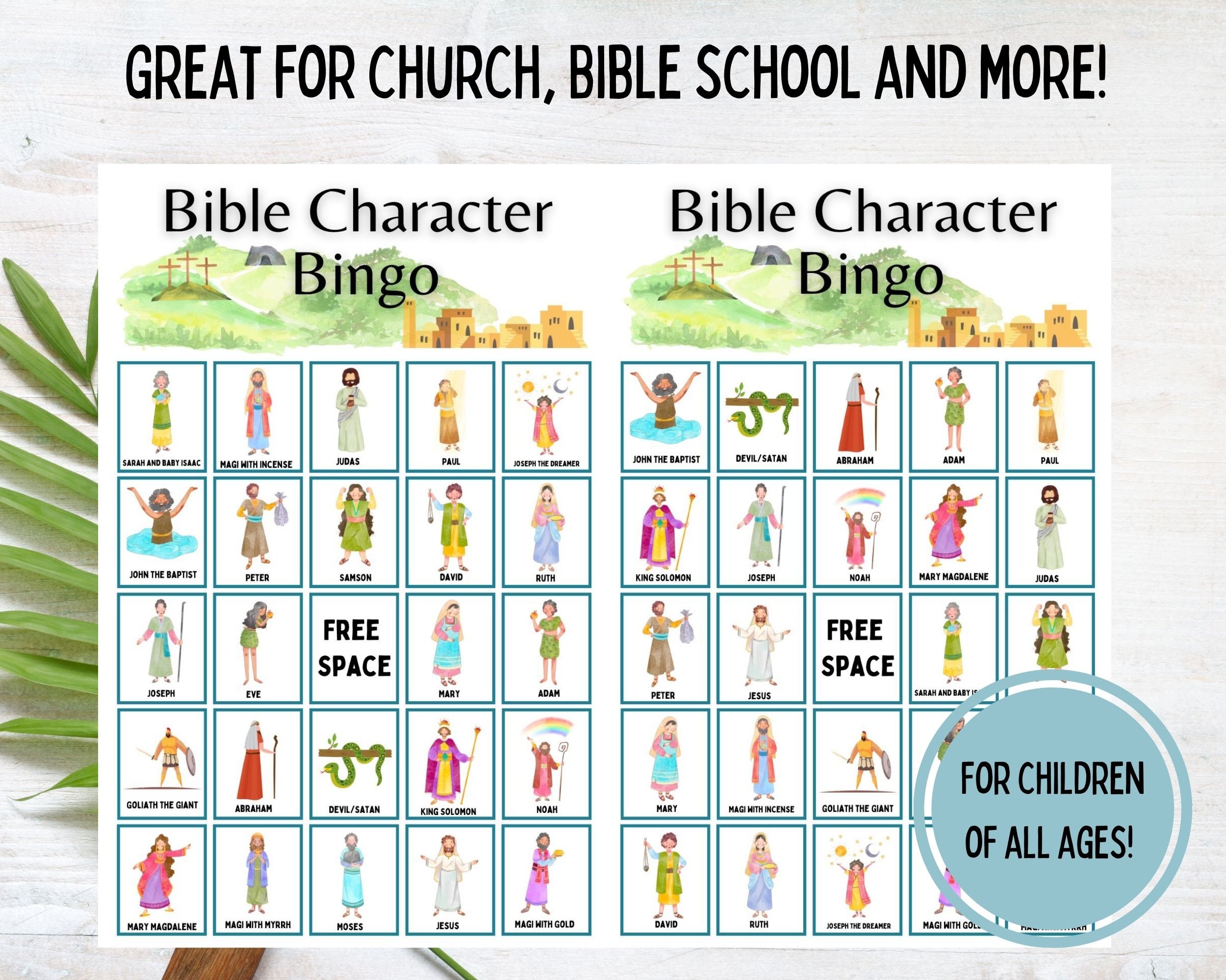 Kids Bible Bingo Game Bible Character Bingo Kids Faith Bingo Game ...