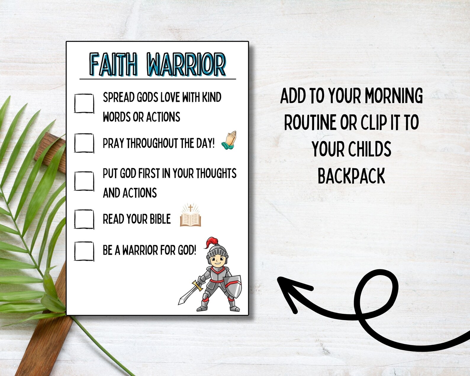 Faith Warrior Card for Kids Prayer Card for Children Checklist Worship ...