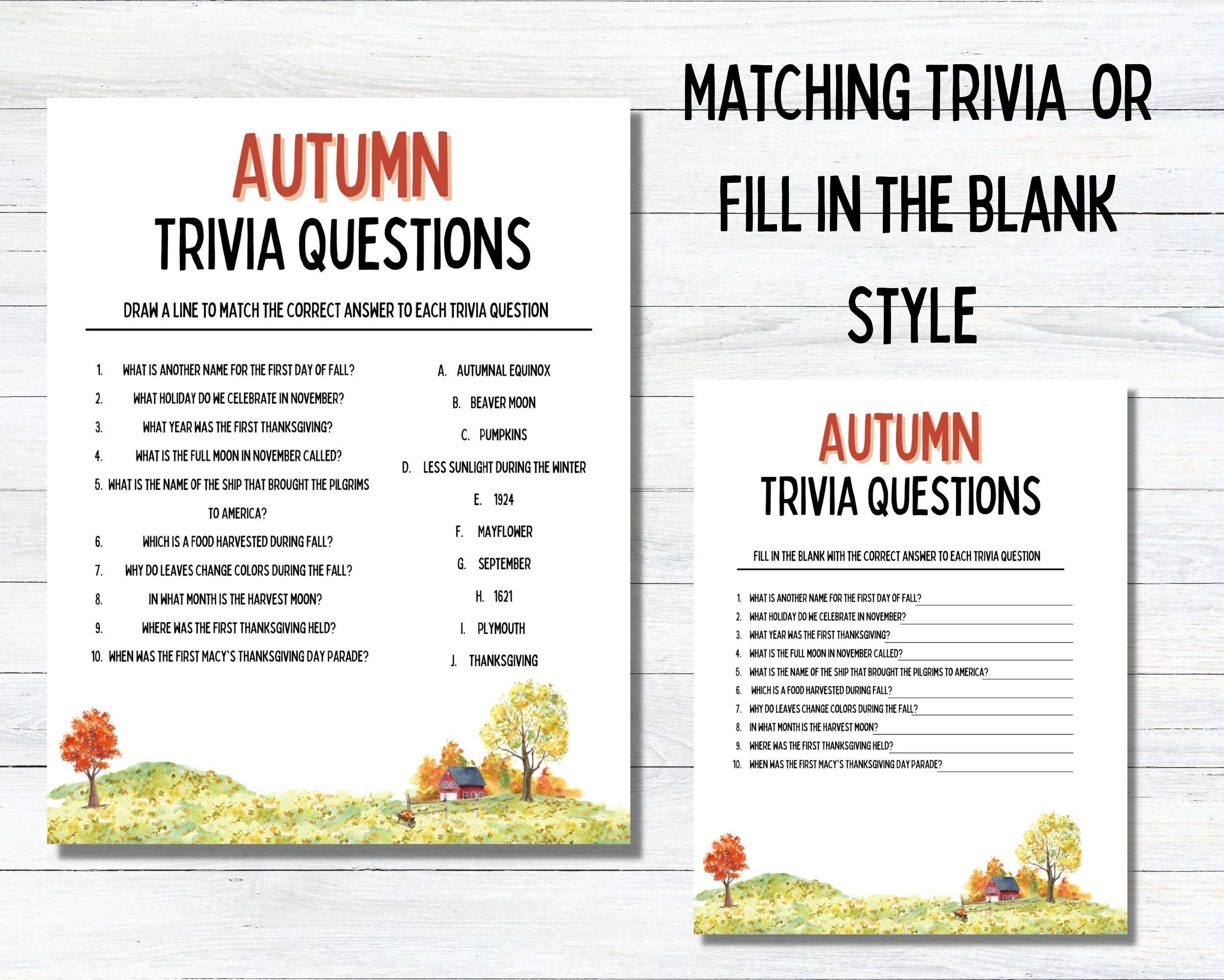 Autumn Trivia Game | Instant Download Fall Activity | Autumn Trivia ...