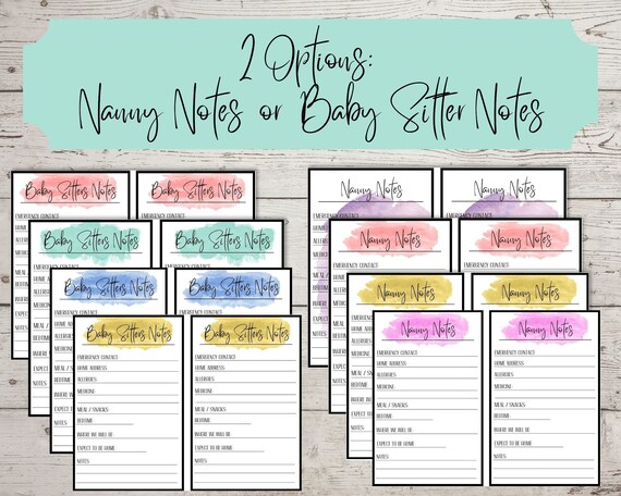 Paper Paper & Party Supplies PDF Instant Download Nanny Notes Printable ...