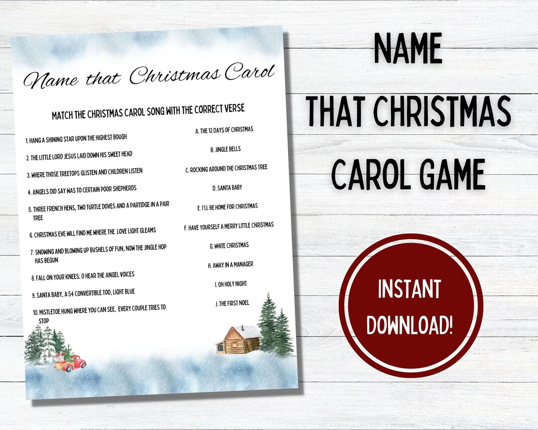 Christmas Carol Matching Game | Printable Christmas Game | Printable ...