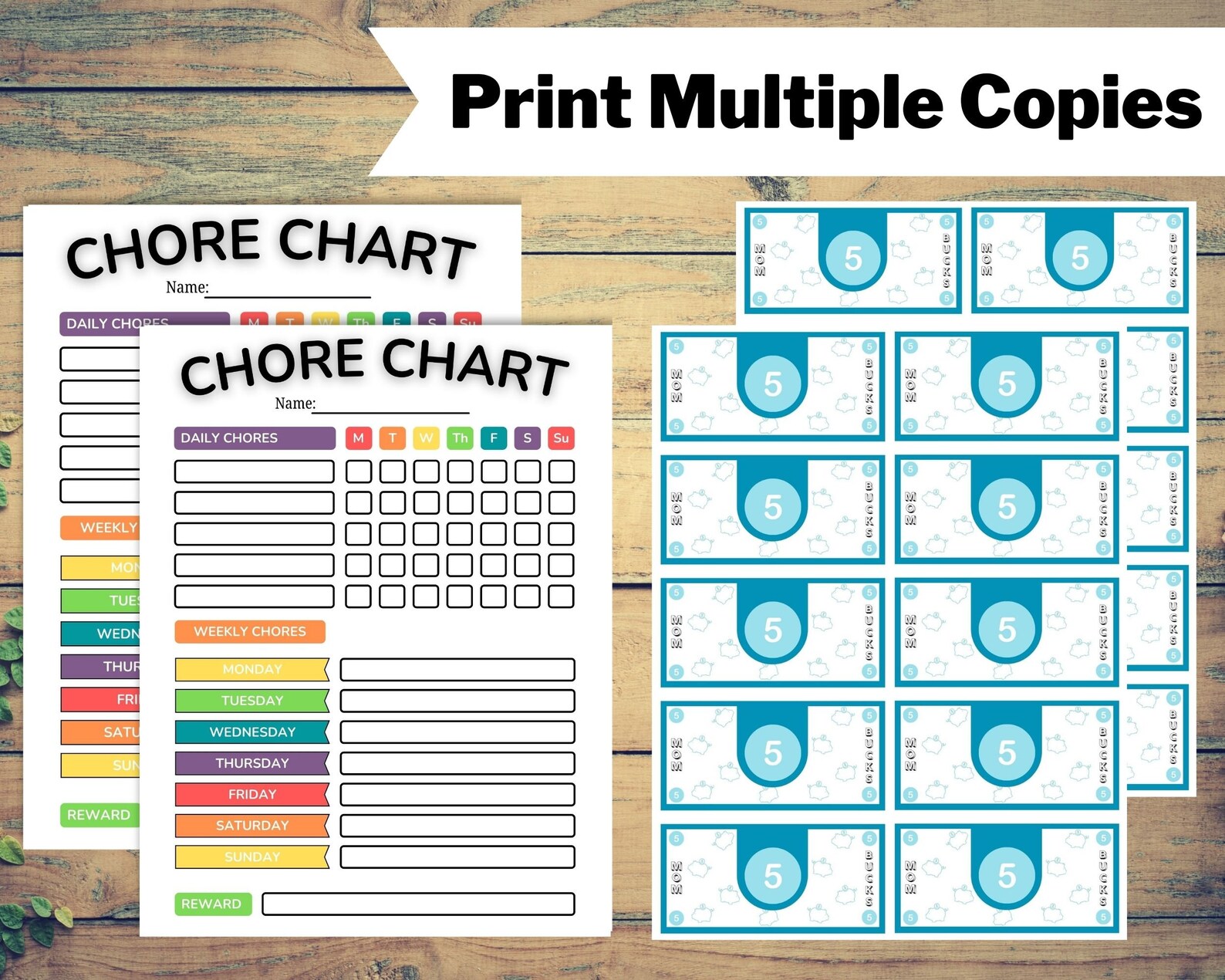 Kids Chore Chart | Mom Bucks Printable | Kids Behavior Bucks | Instant ...