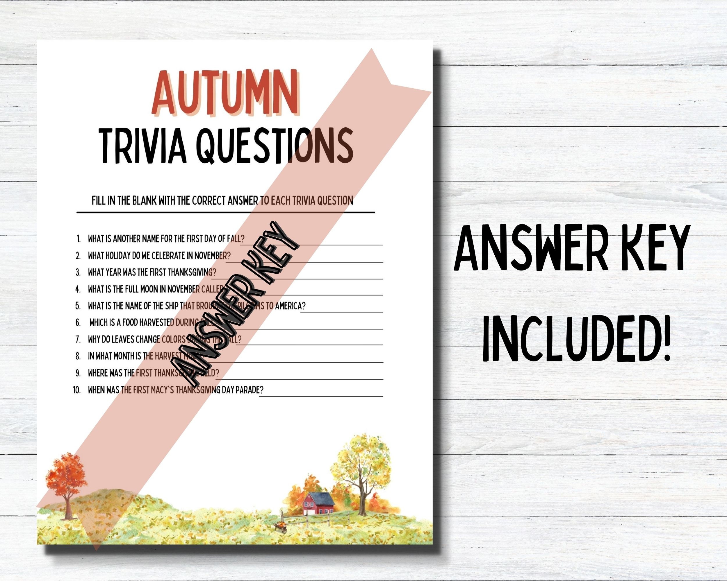 Autumn Trivia Game | Instant Download Fall Activity | Autumn Trivia ...