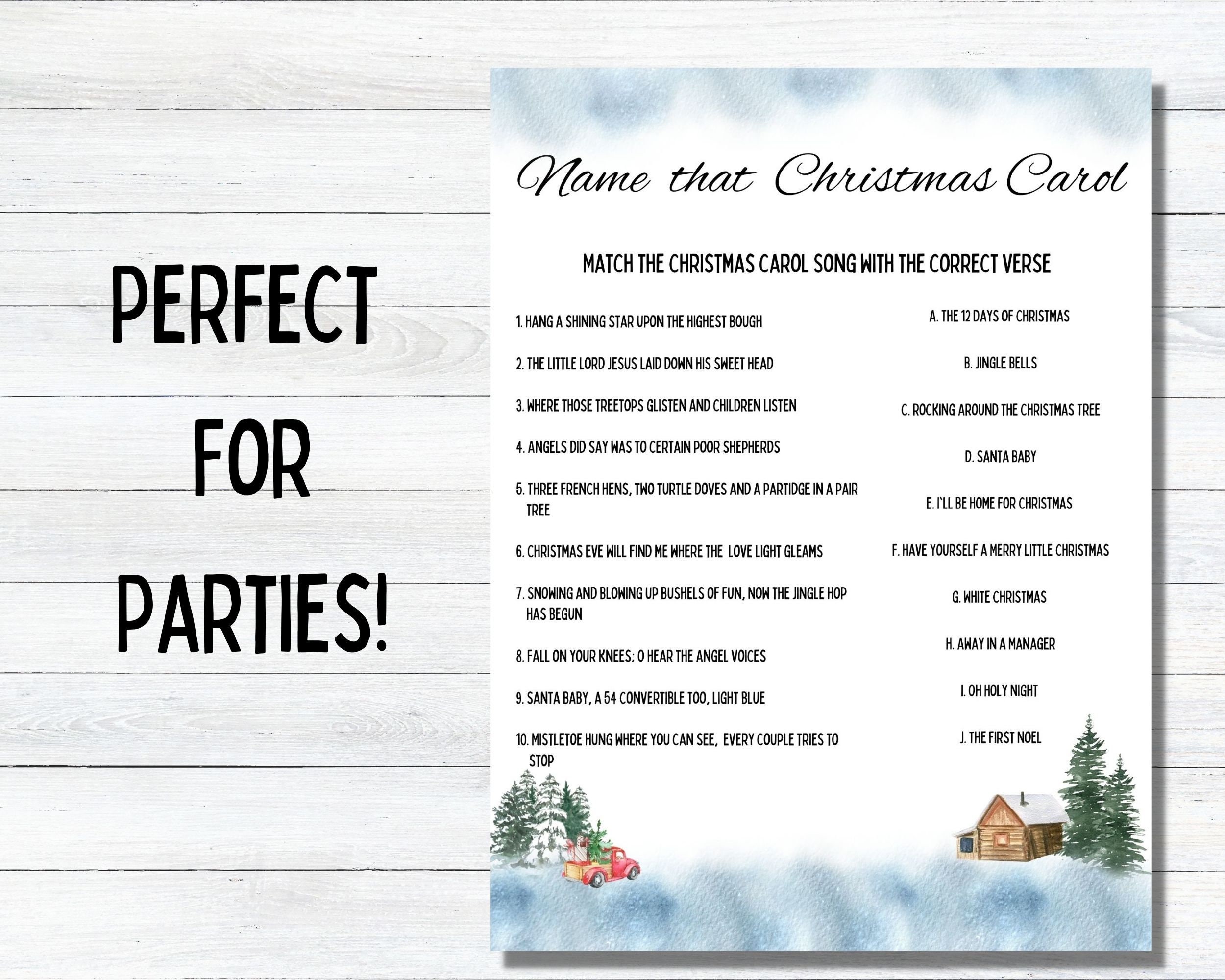 Christmas Carol Matching Game | Printable Christmas Game | Printable ...