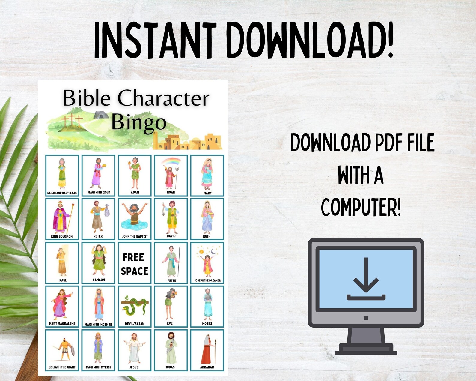 Kids Bible Bingo Game | Bible Character Bingo | Kids Faith Bingo Game ...