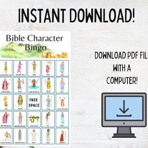 Kids Bible Bingo Game | Bible Character Bingo | Kids Faith Bingo Game ...