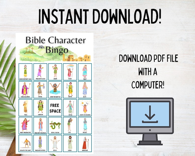 Kids Bible Bingo Game | Bible Character Bingo | Kids Faith Bingo Game ...