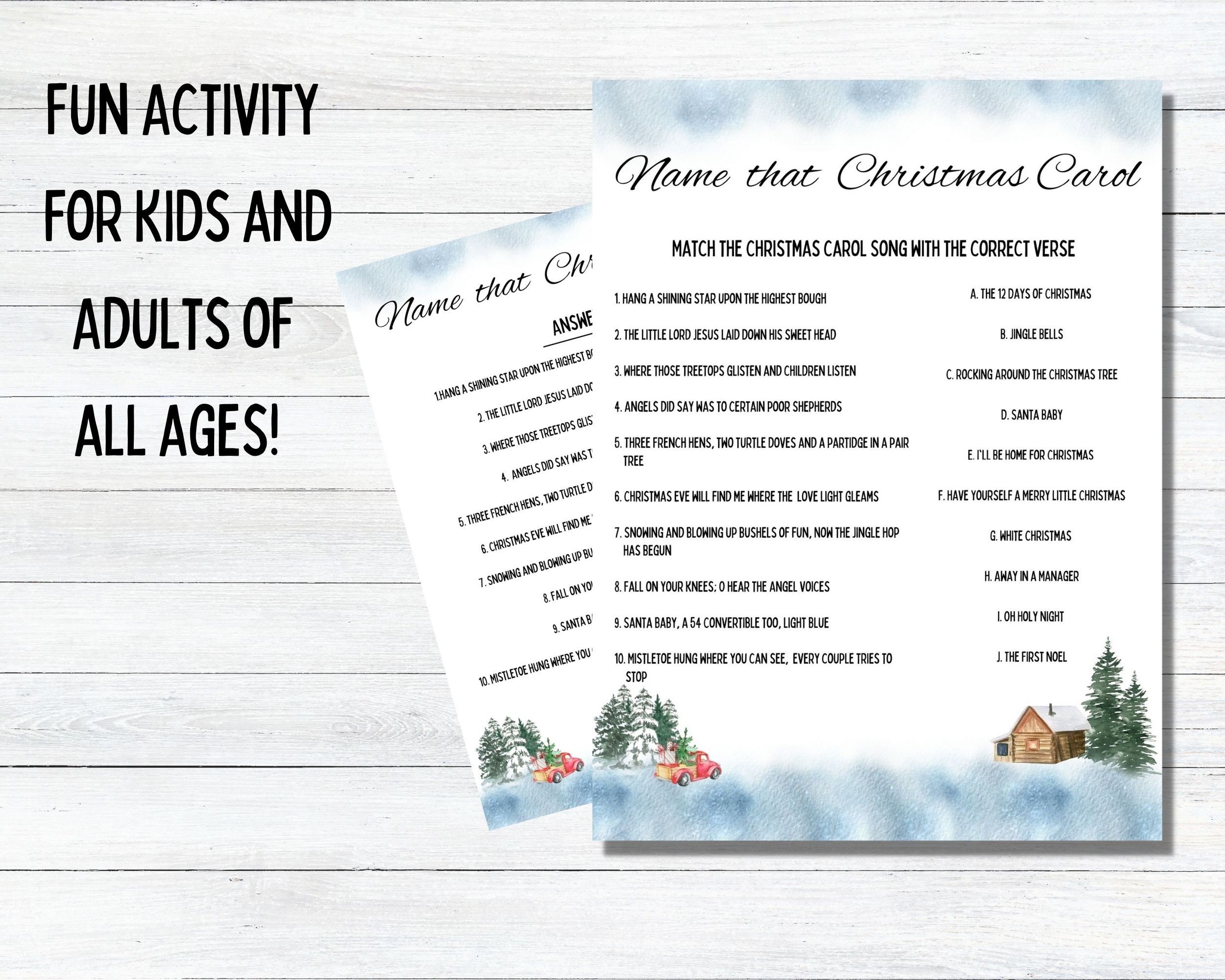 Christmas Carol Matching Game | Printable Christmas Game | Printable ...