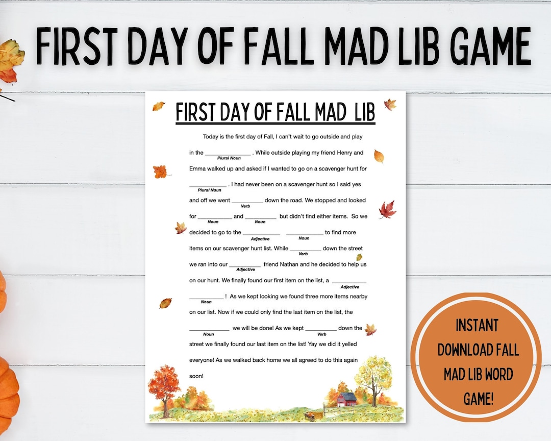 Fall Mad Lib Game | Instant Download Kids Fall Game | Printable Autumn ...
