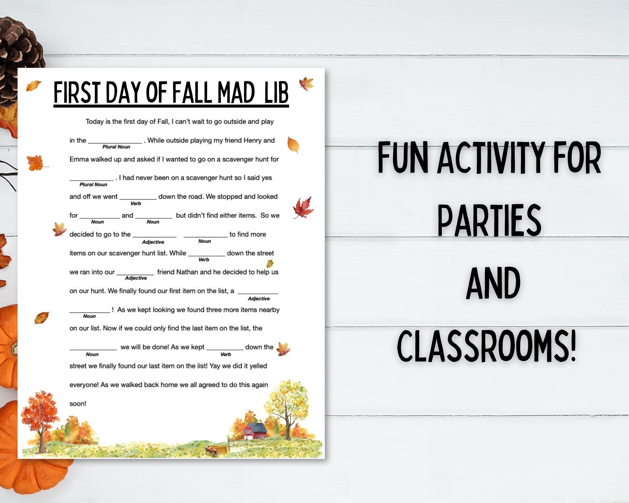 Fall Mad Lib Game | Instant Download Kids Fall Game | Printable Autumn ...