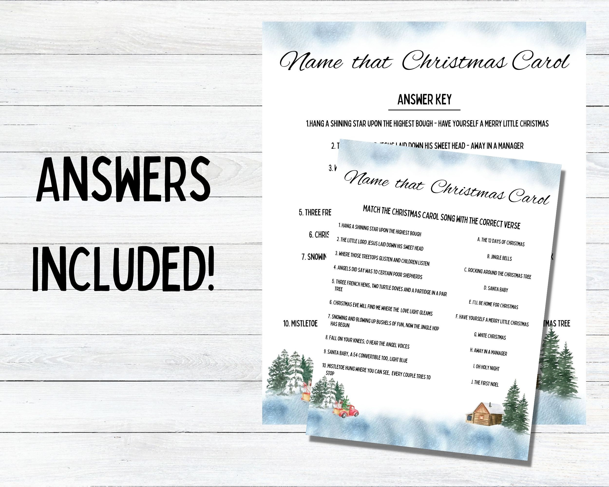 Christmas Carol Matching Game | Printable Christmas Game | Printable ...