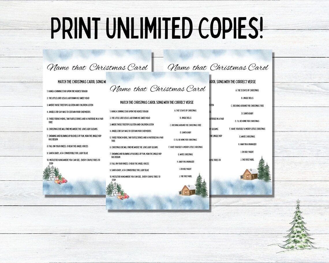 Christmas Carol Matching Game | Printable Christmas Game | Printable ...