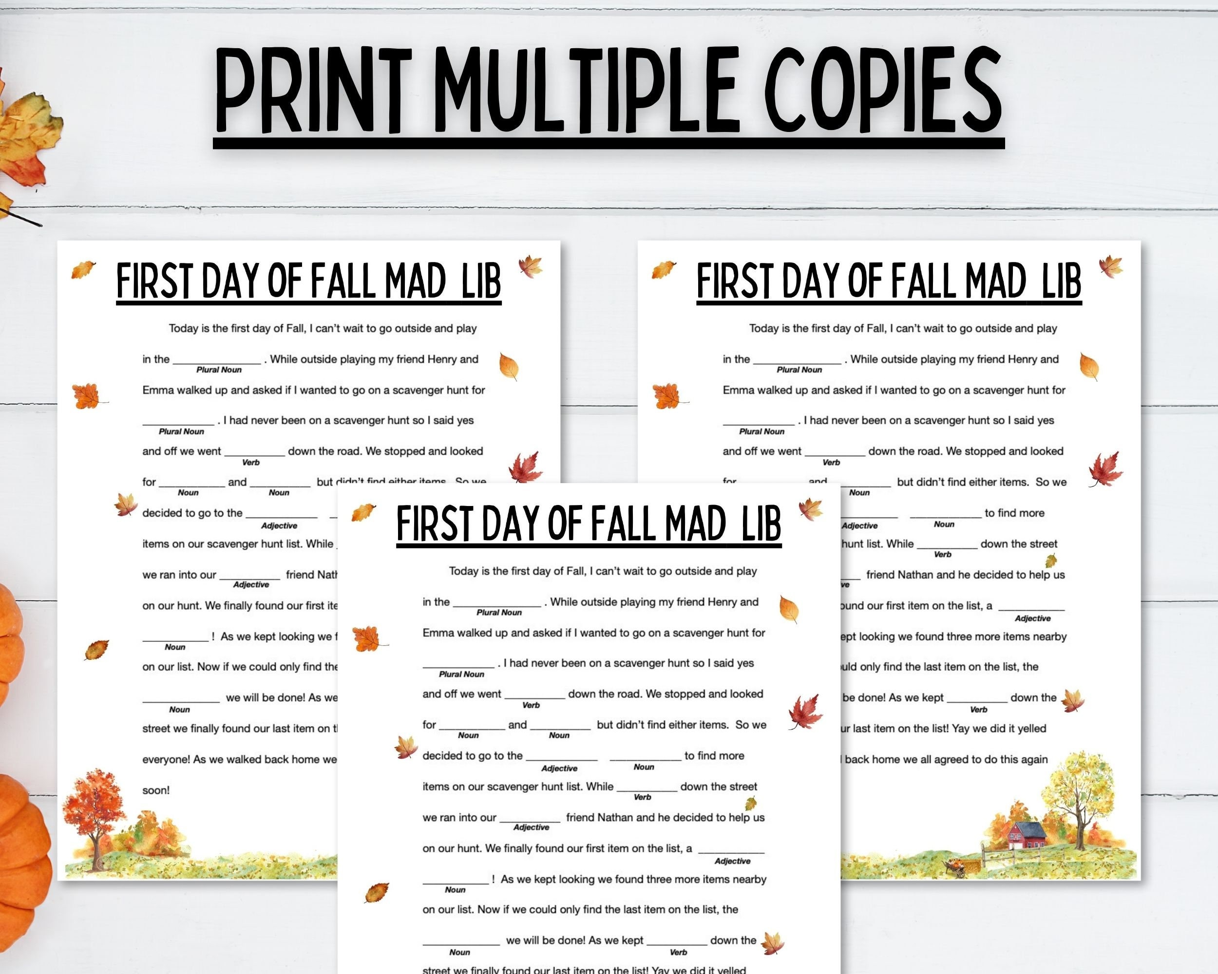 Fall Mad Lib Game | Instant Download Kids Fall Game | Printable Autumn ...