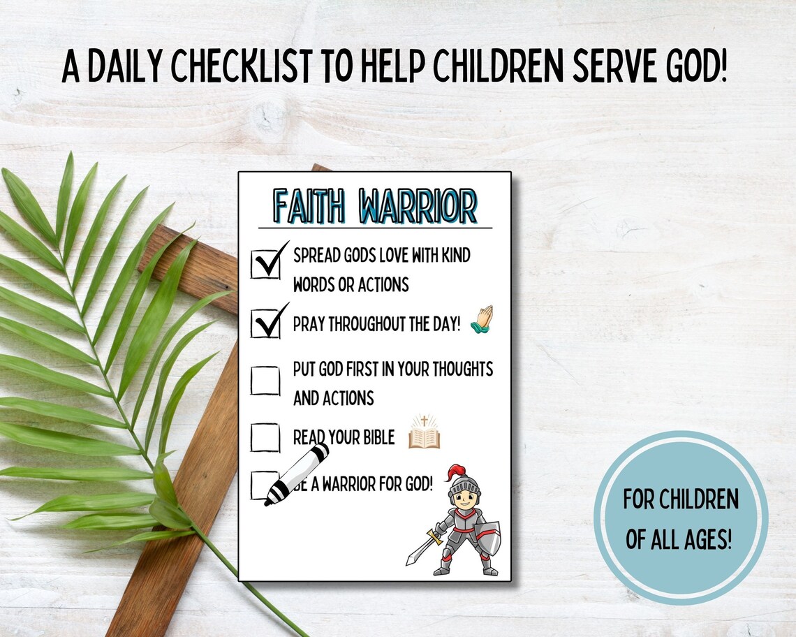 Faith Warrior Card for Kids Prayer Card for Children Checklist Worship ...