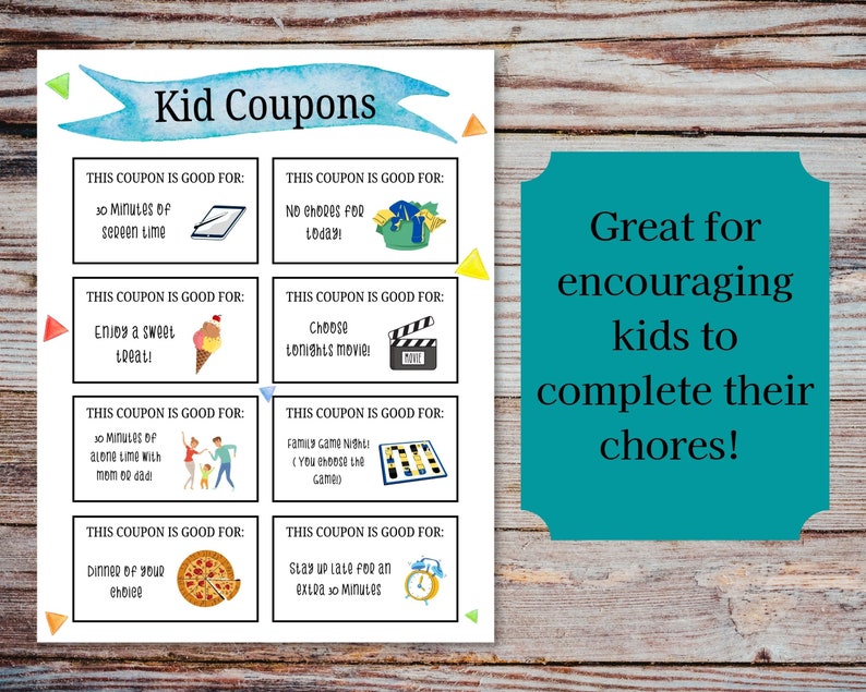 Printable Kid Coupons | Kid Coupons | Chore Cards | Chore Reward Cards ...