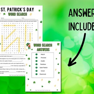 Instant Download St. Patrick's Day Word Search | St. Patty Day Word ...