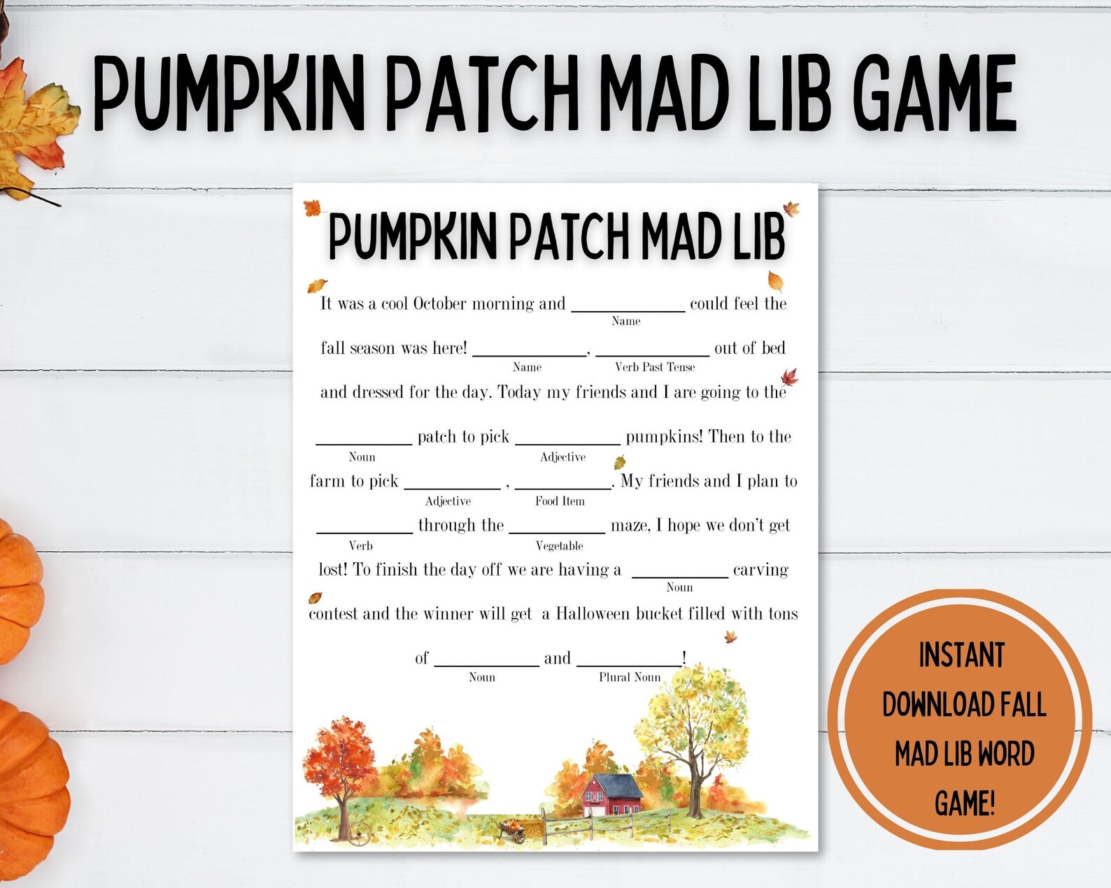 Kids Fall Mad Lib Game | Pumpkin Patch Kids Game | Fall Word Games ...