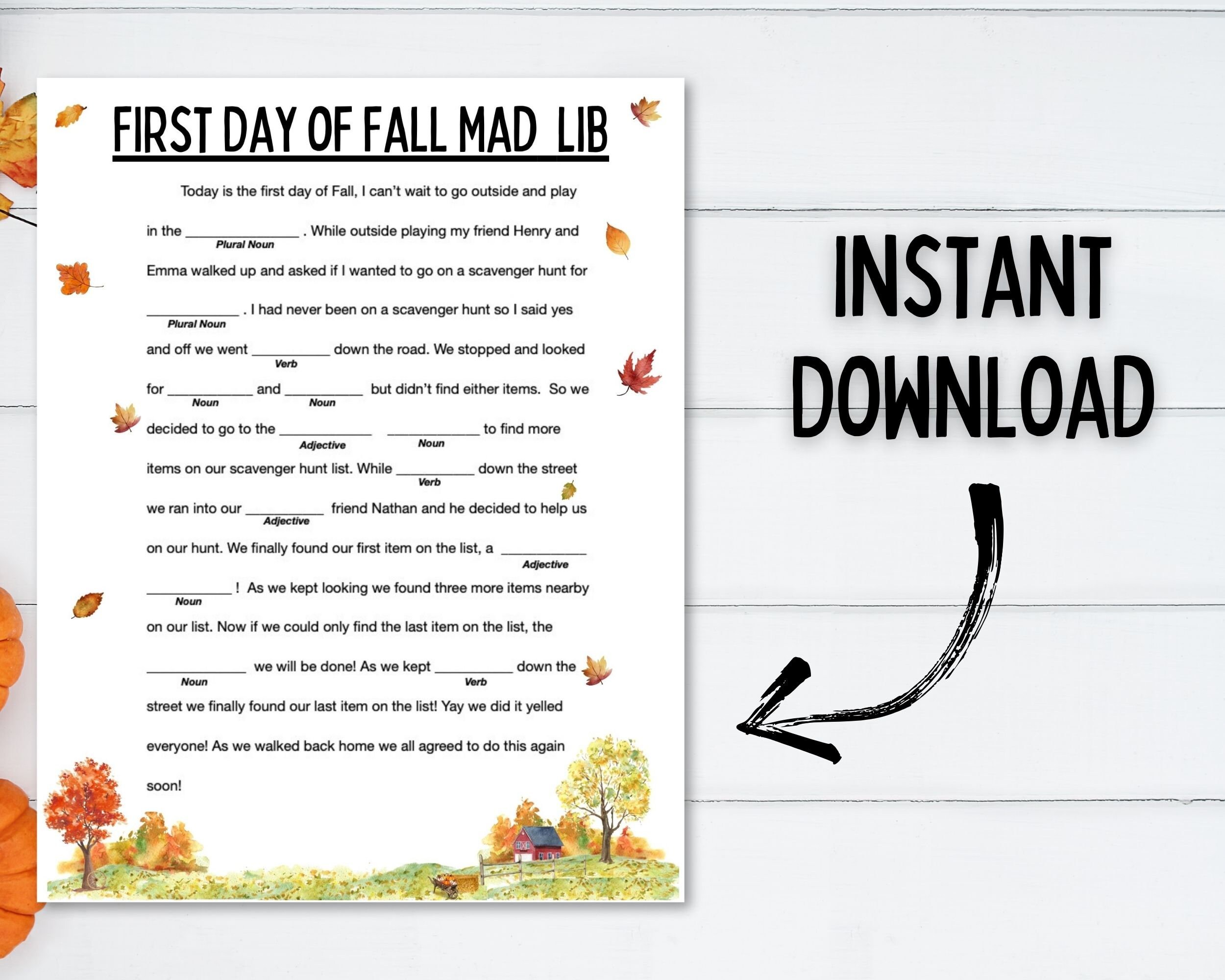 Fall Mad Lib Game | Instant Download Kids Fall Game | Printable Autumn ...