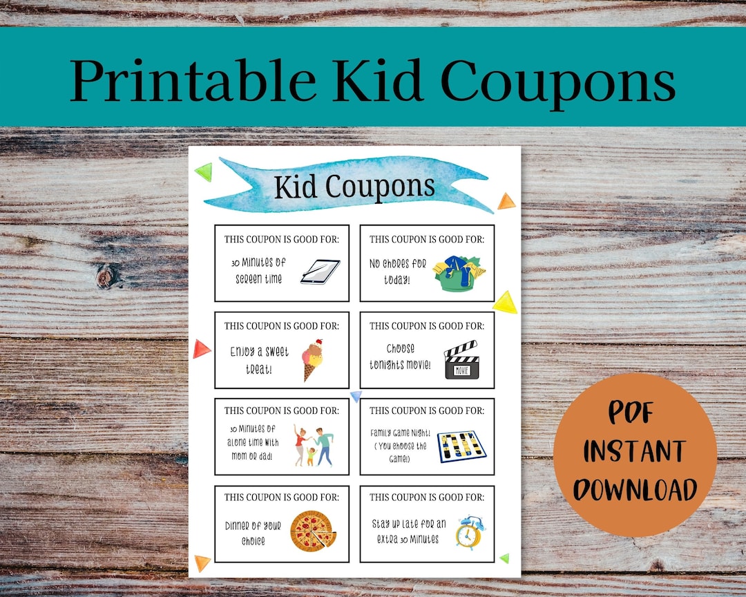 Printable Kid Coupons | Kid Coupons | Chore Cards | Chore Reward Cards ...