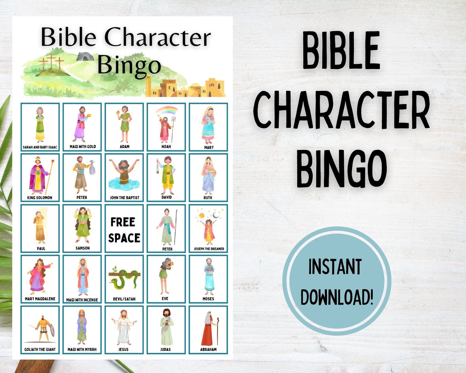 Kids Bible Bingo Game | Bible Character Bingo | Kids Faith Bingo Game ...