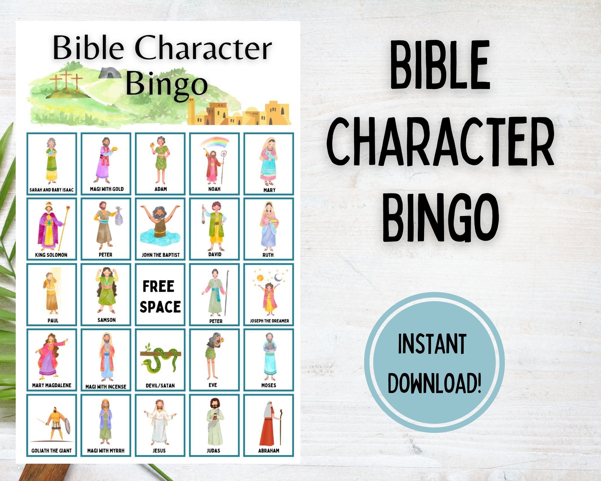 Kids Bible Bingo Game | Bible Character Bingo | Kids Faith Bingo Game ...