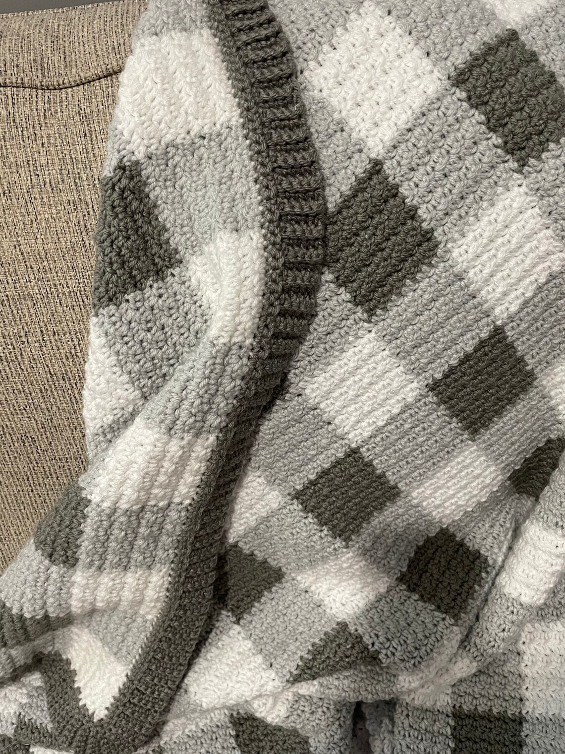 Crochet Buffalo Plaid Throw Blanket Afghan - Etsy