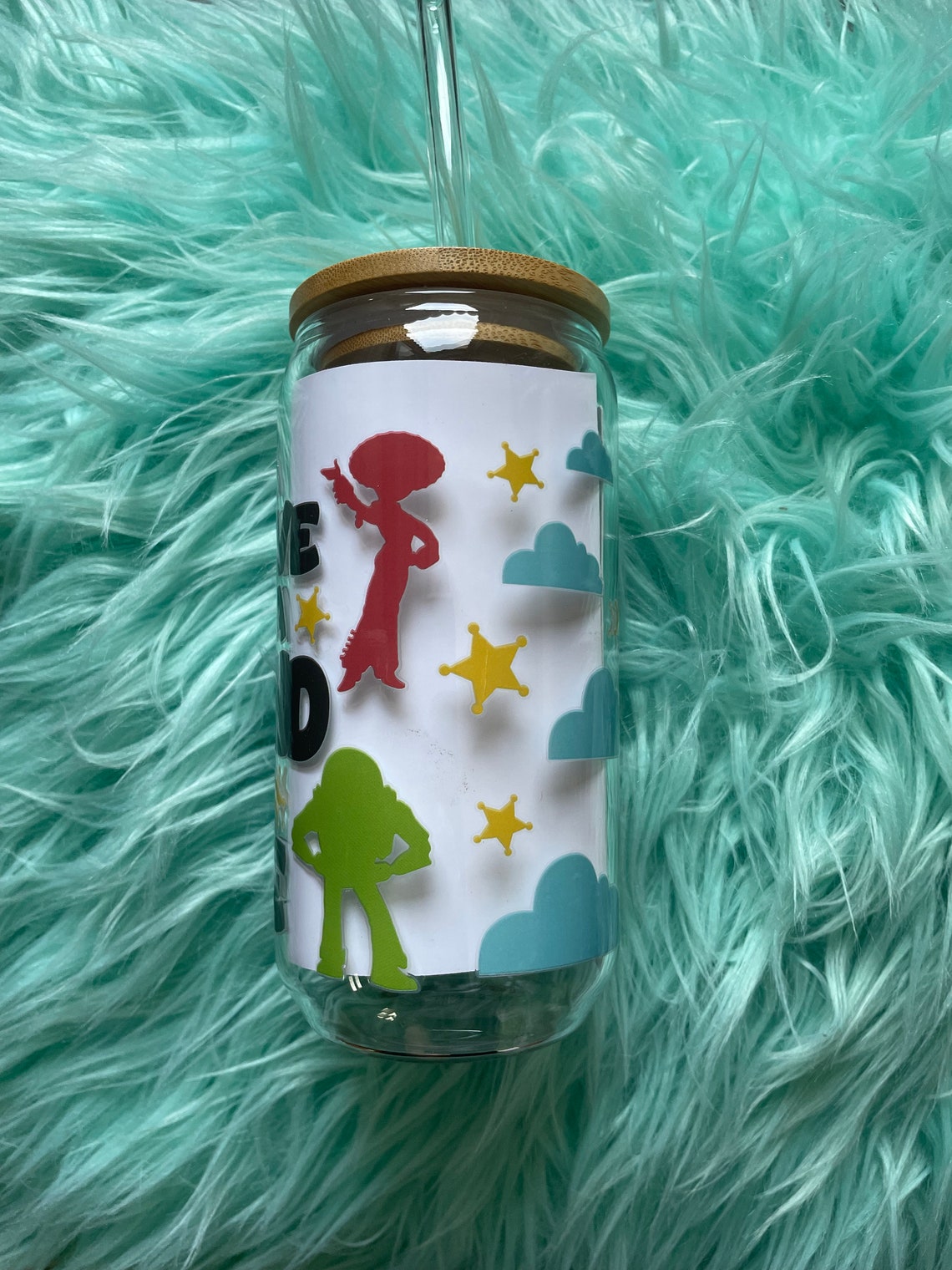 Toy Story Glass Can Cup With Bamboo Lid & Glass Straw - Etsy