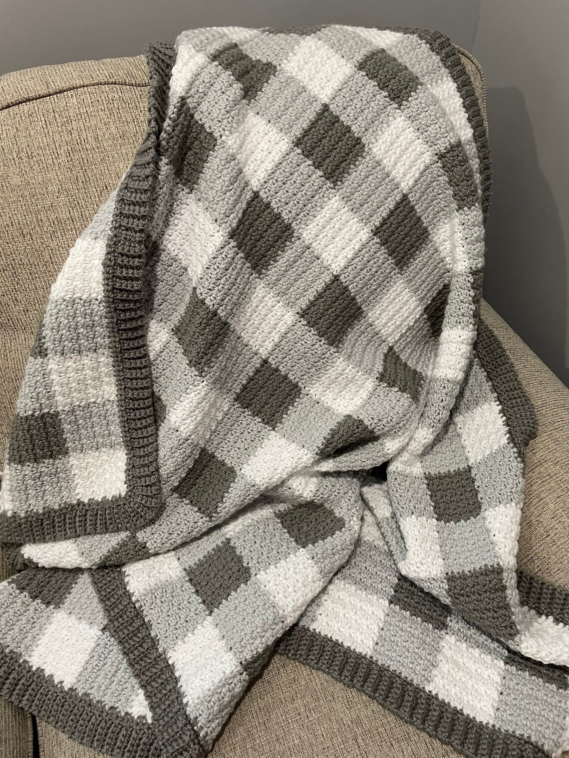 Crochet Buffalo Plaid Throw Blanket Afghan - Etsy