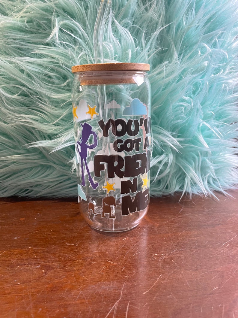 Toy Story Glass Can Cup With Bamboo Lid & Glass Straw - Etsy