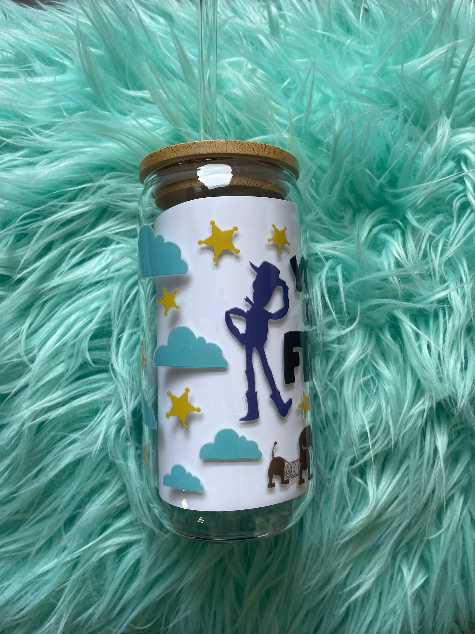Toy Story Glass Can Cup With Bamboo Lid & Glass Straw - Etsy