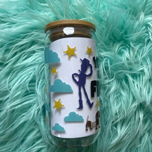 Toy Story Glass Can Cup With Bamboo Lid & Glass Straw - Etsy