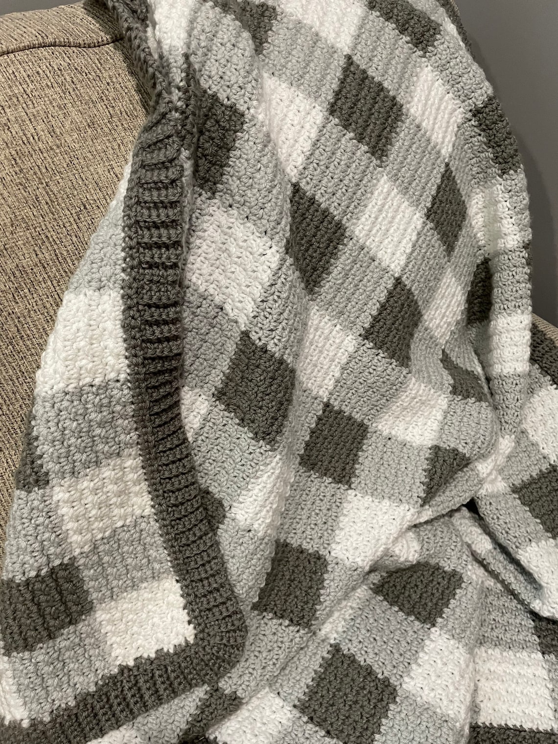 Crochet Buffalo Plaid Throw Blanket Afghan - Etsy