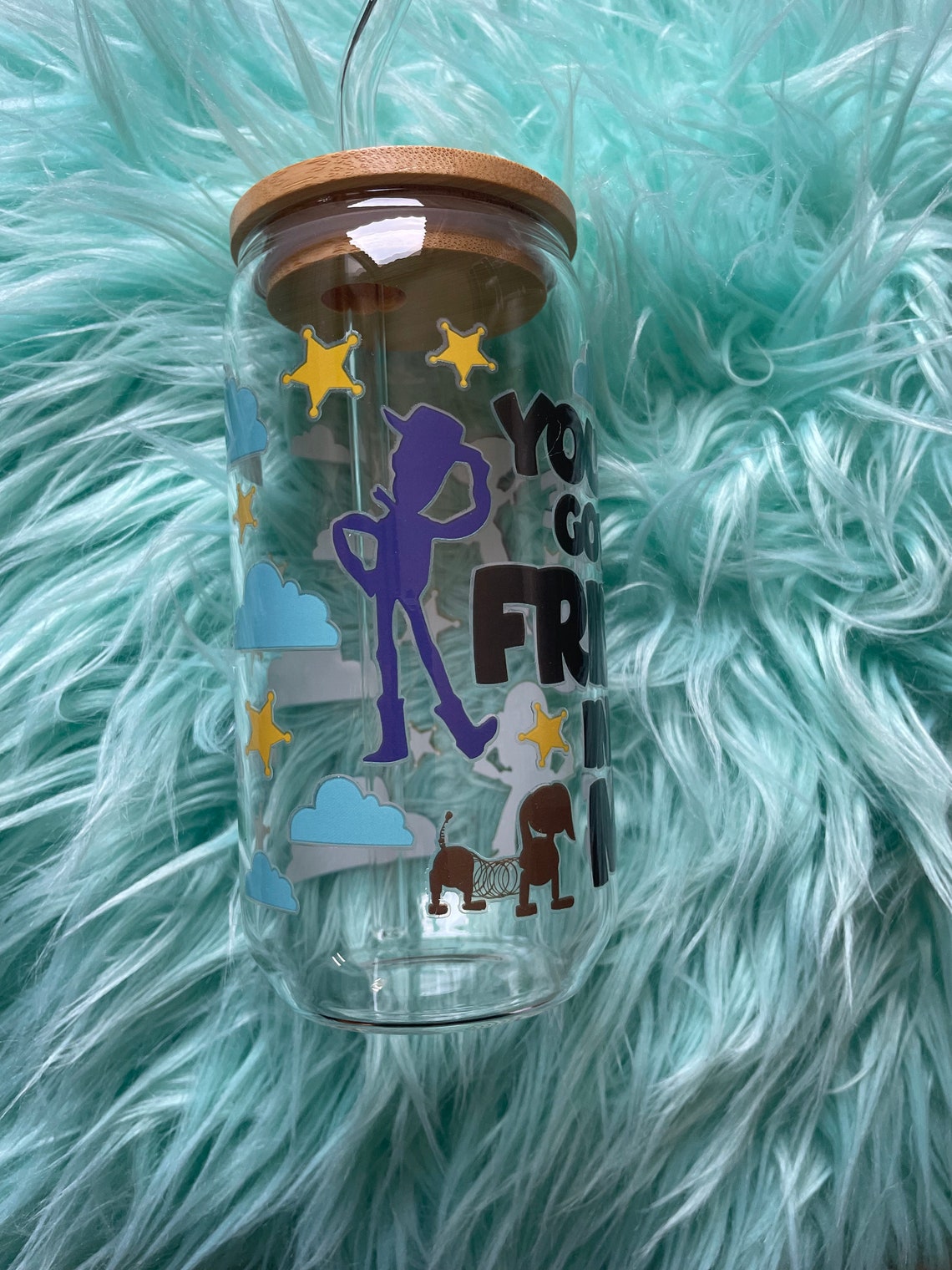 Toy Story Glass Can Cup With Bamboo Lid & Glass Straw - Etsy