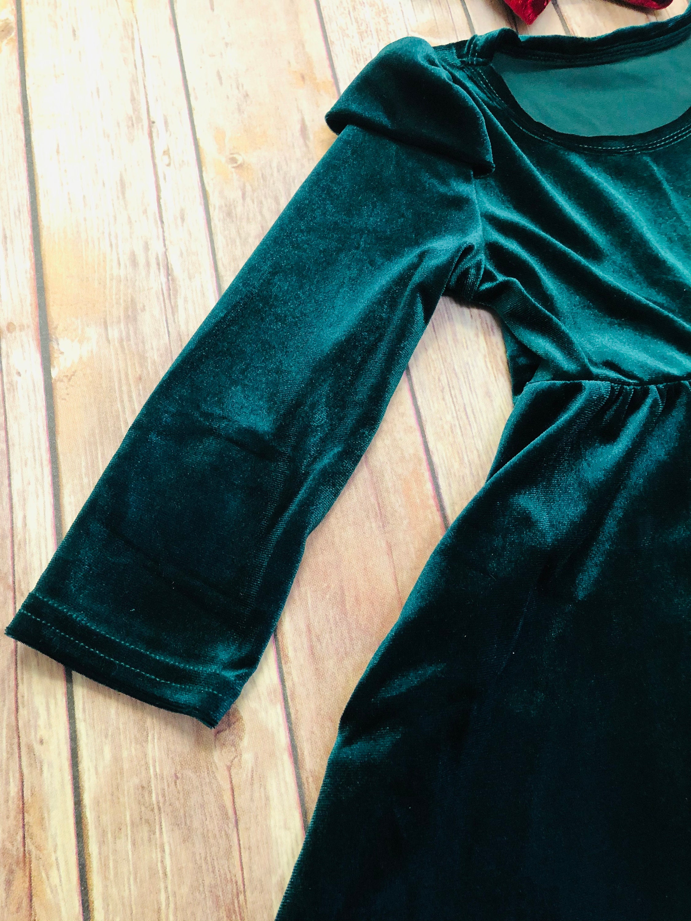Girls Emerald Velvet Dress, Long Sleeves Velvet Dress, Holiday Dress ...